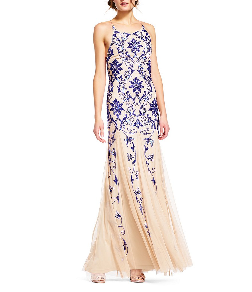 Adrianna Papell Halter Neck Sleeveless Embellished Beaded Gown | Dillards Adrianna Papell Halter Neck Sleeveless Embellished Beaded Gown | Dillards