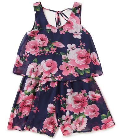 Truly Me Big Girls 7 16 Sleeveless Floral Printed Chiffon Romper Dillards