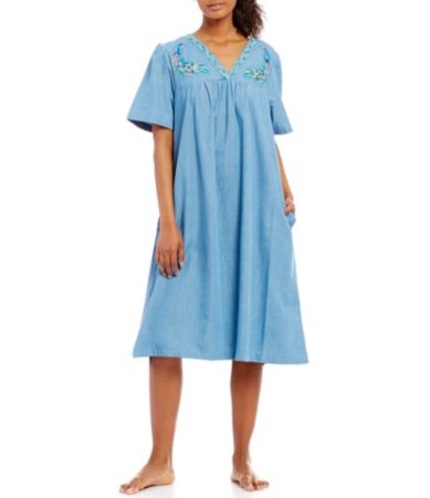 Go Softly Peacock-Embroidered Denim Patio Dress | Dillards