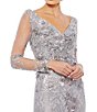 Mac Duggal Floral Embroidered Lace Sequin Embellished V-Neck Illusion Long Sleeve Gown | Dillard's