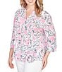 Ruby Rd. Plus Size Silky Gauze Hydrangea Paisley Split V-Neck 3/4 ...