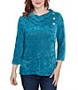 Ruby Rd. Sequin Chenille Knit Cowl Asymmetrical Neck 3/4 Sleeve Sweater ...