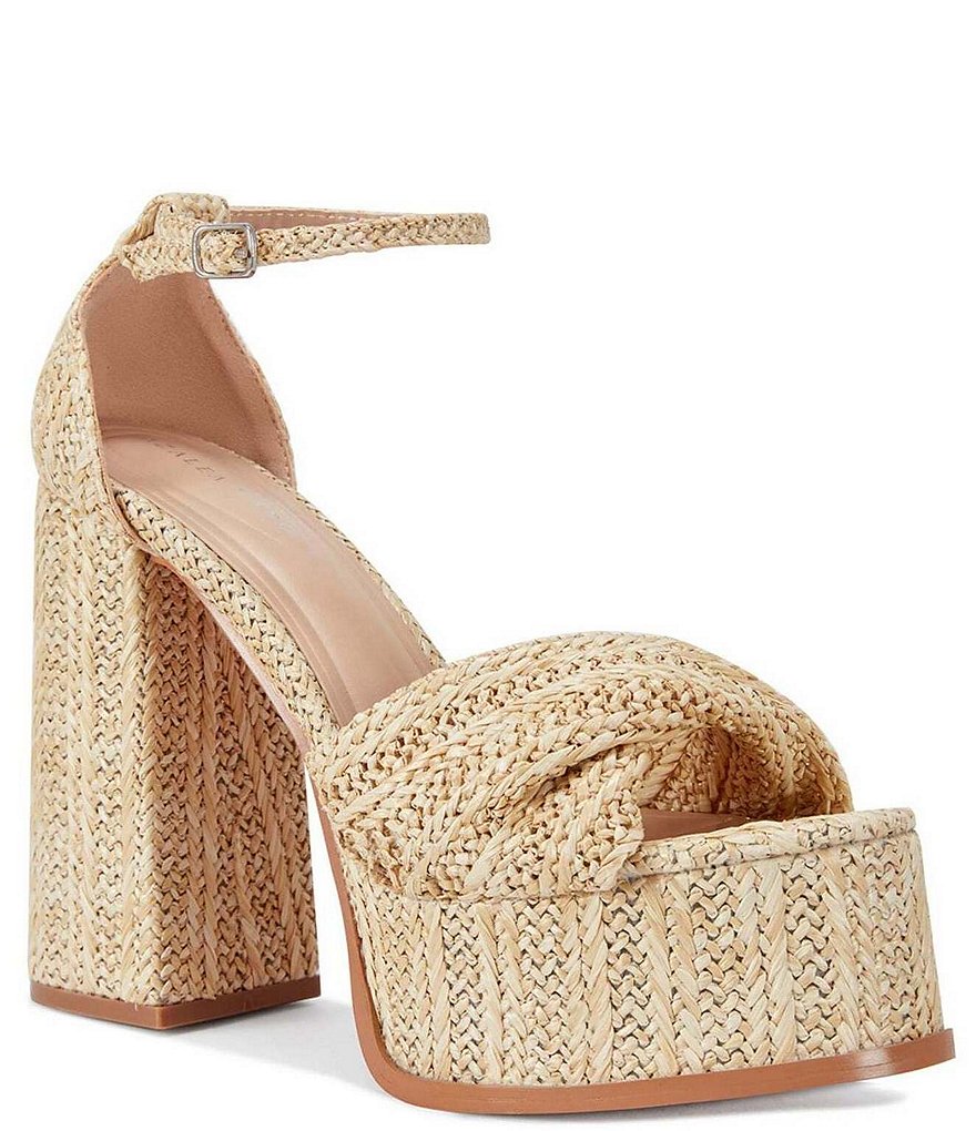 Azalea Wang Clary Raffia Ankle Strap Platform Block Heel Sandals ...