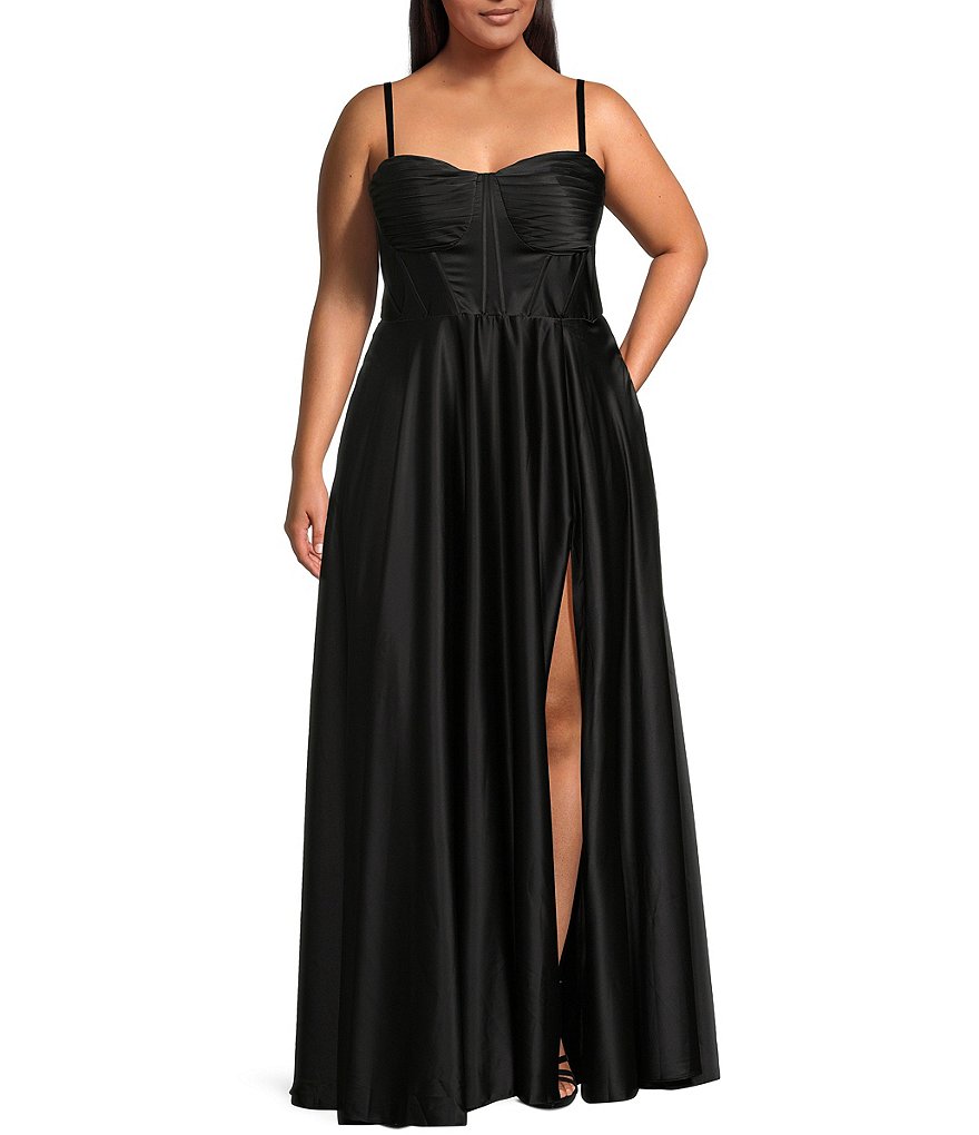 B Darlin Plus Sweetheart Neckline Corset Bodice Side Slit Gown Dillards
