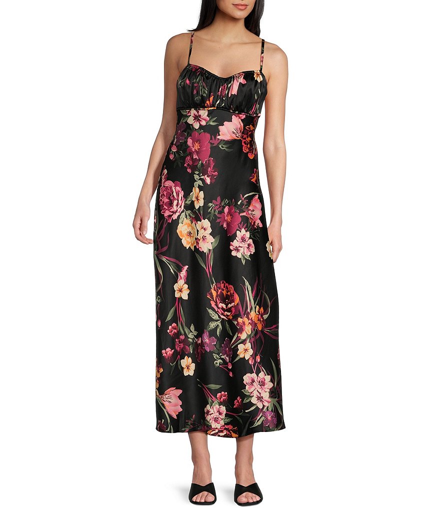 B. Darlin Spaghetti Strap Emma Floral Printed Bodice Midi Dress | Dillard's