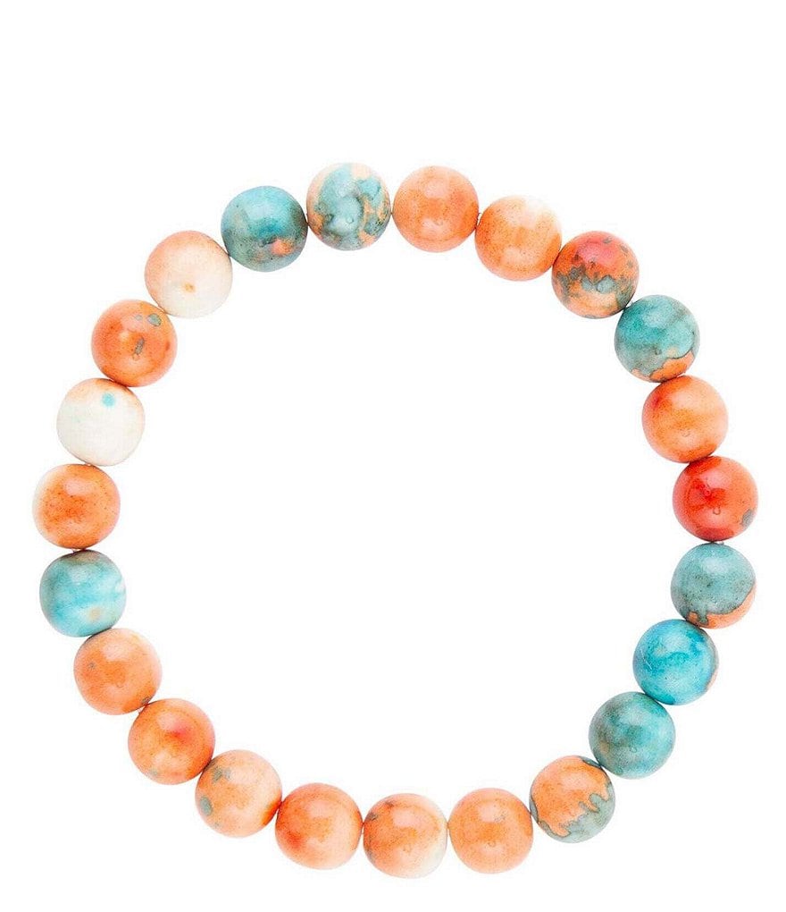 Barse Blue and Orange Ocean Jade Genuine Stone Beaded Stretch Bracelet ...