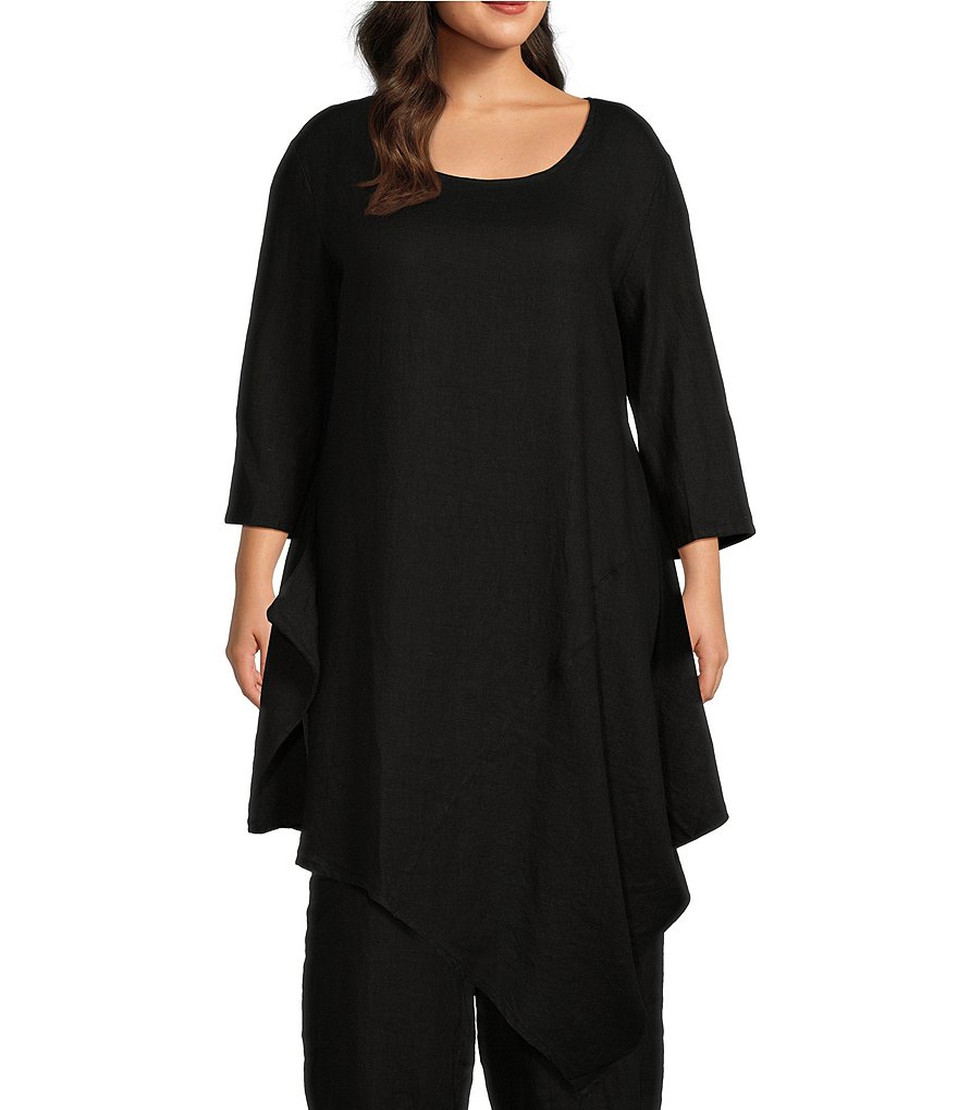 Bryn Walker Plus Size Naida Light Linen 3 4 Sleeve Asymmetrical Hem