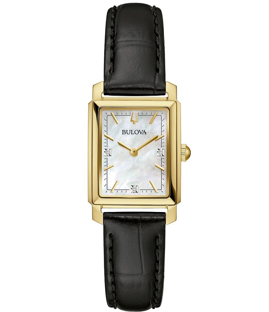 Bulova Sutton Collection Women's Quartz Analog Black Leather Strap ...