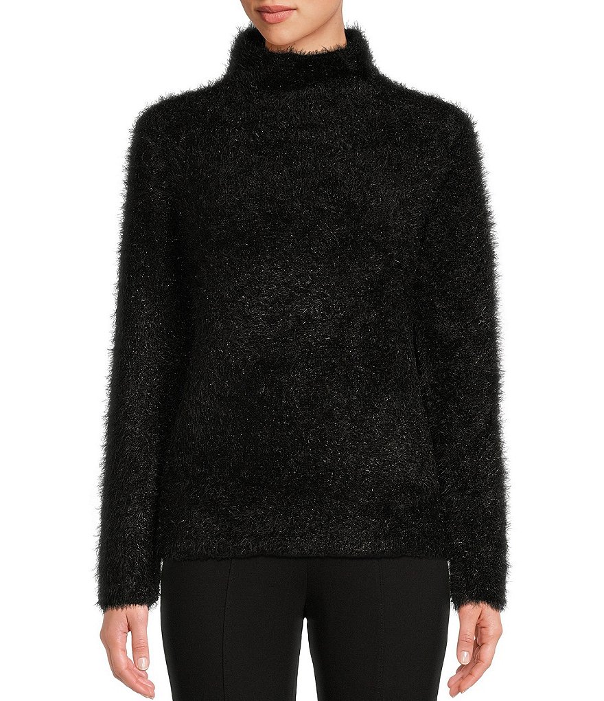Calvin Klein Long Sleeve Metallic Eyelash Mock Neck Sweater Dillards