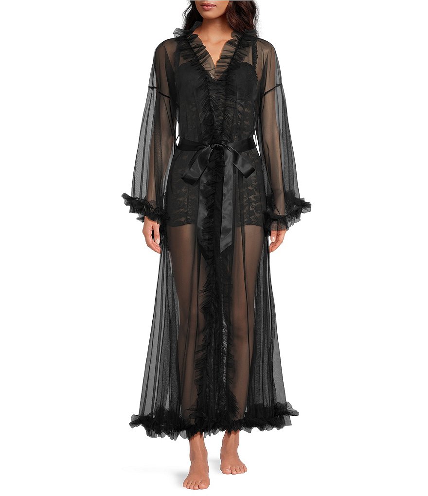 Cassandra Veil Tulle Ruffled Robe | Dillard's
