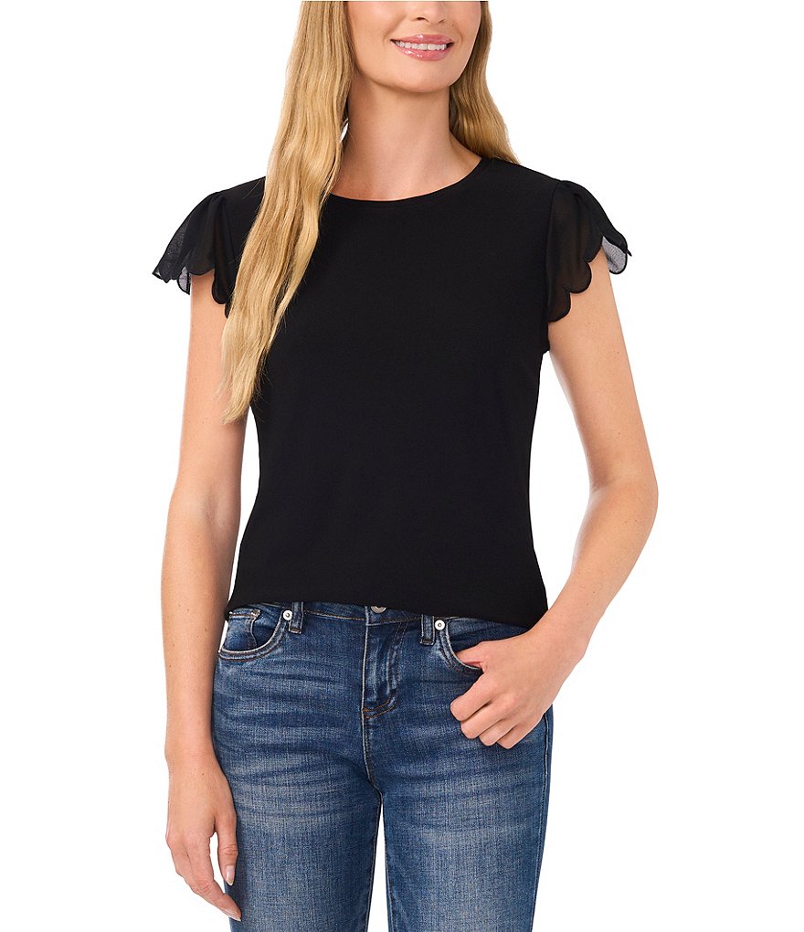 CeCe Crew Neck Cap Ruffle Sleeve Blouse | Dillard's