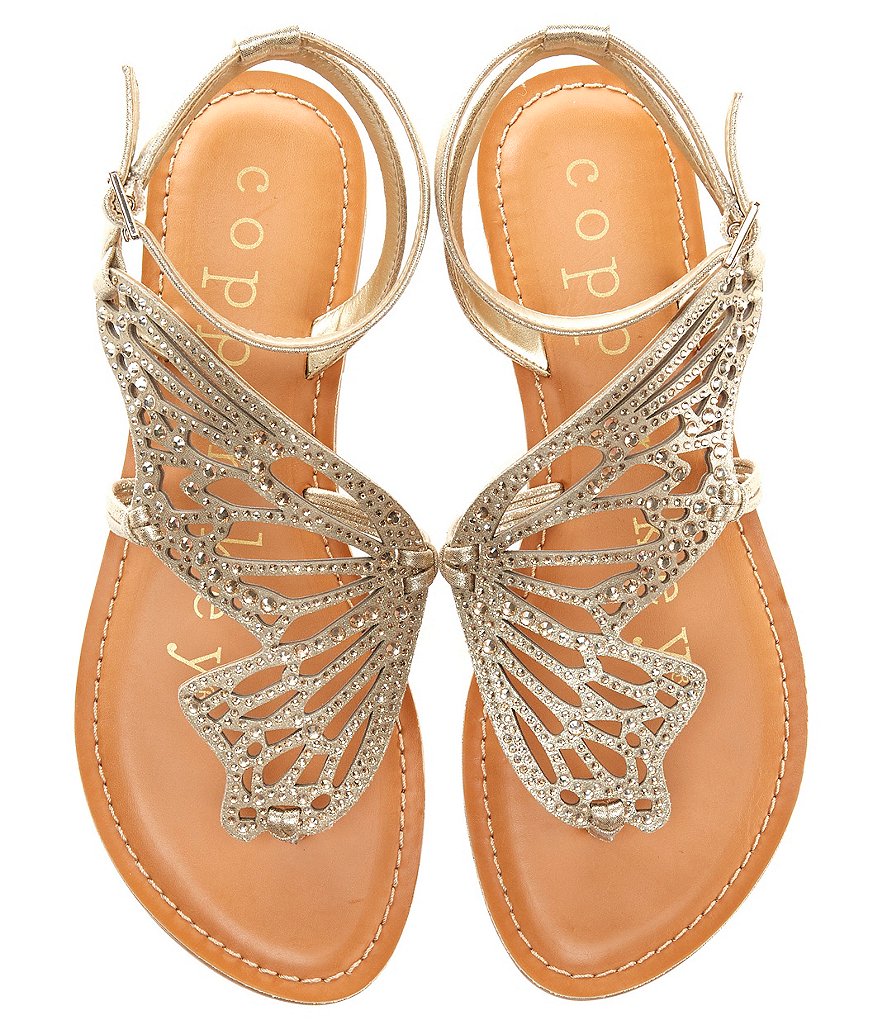 Copper Key Flutter Metallic Rhinestone Butterfly Thong Sandals | Dillard's
