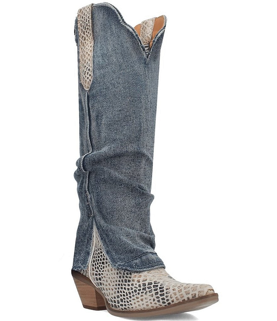 Dingo Shabby Denim Snake Embossed Western Boots | Dillard's