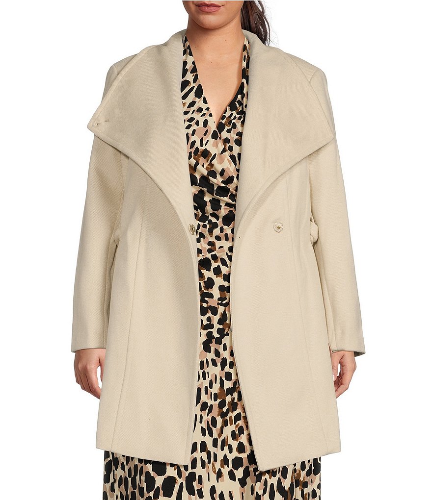 Donna Karan Plus Size Wool Blend Envelope Collar Belted Wrap Coat ...