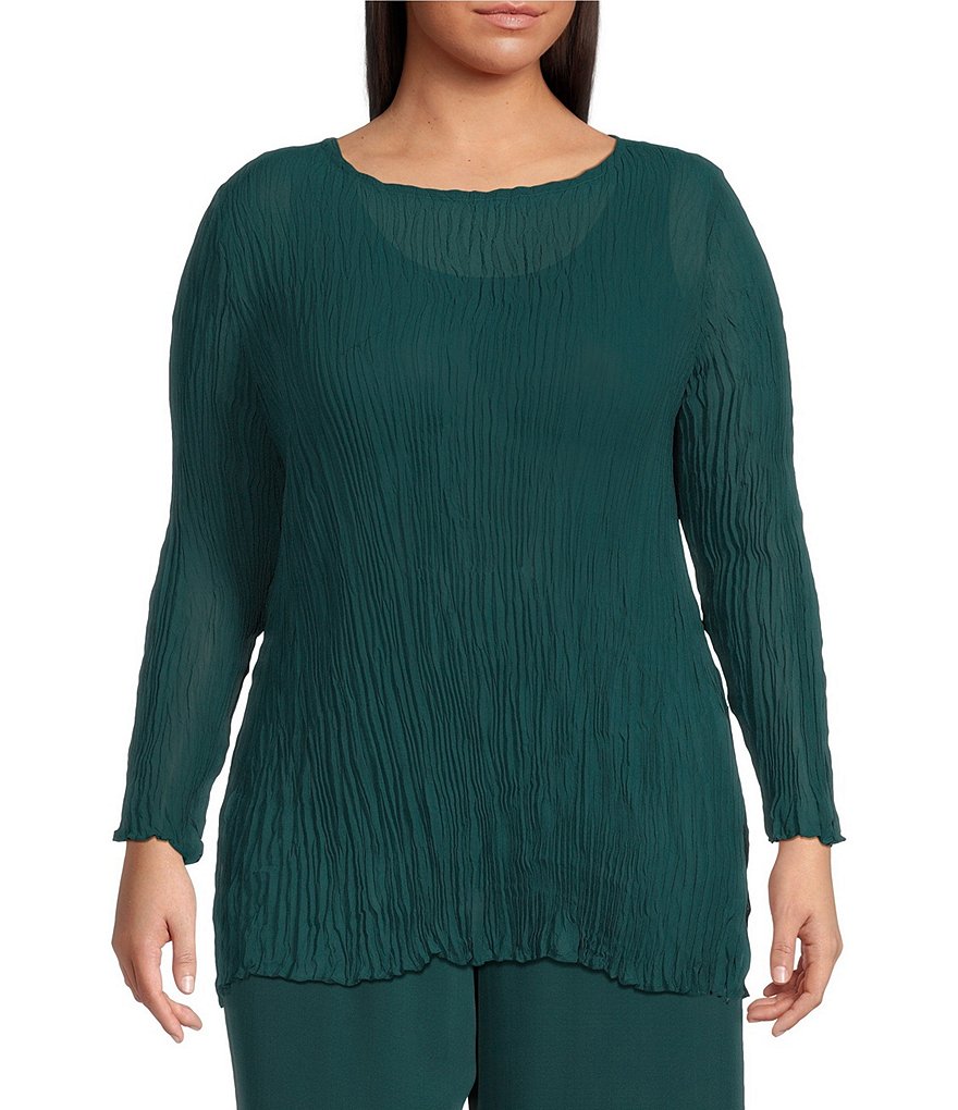 Eileen Fisher Plus Size Crinkle Sheer Silk Georgette Boat Neck Long ... Eileen Fisher Plus Size Crinkle Sheer Silk Georgette Boat Neck Long ...