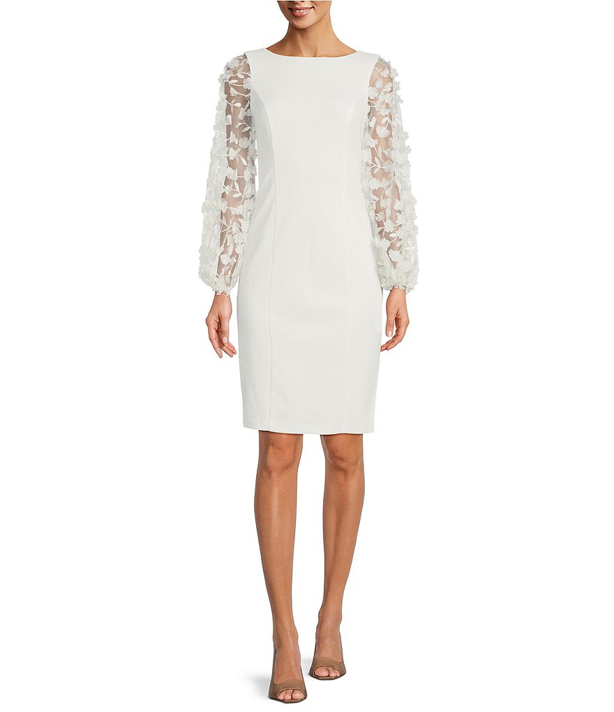 Eliza J 3d Fleurette Round Neck Balloon Long Mesh Floral Applique