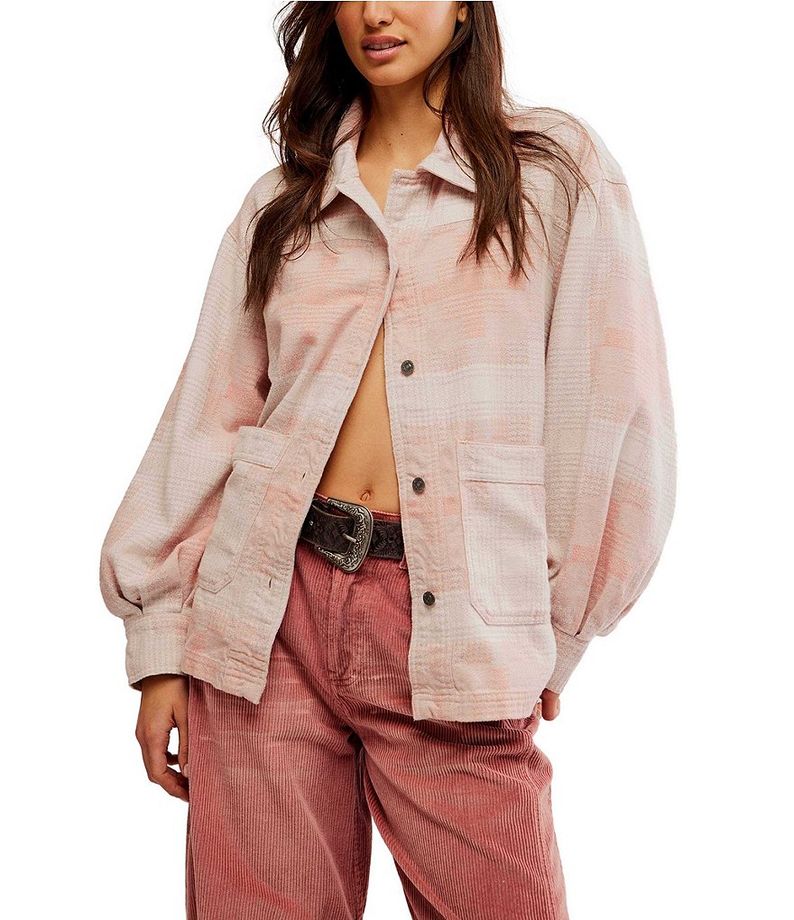 Free People We The Free Keep It Cozy Plaid Point Collar Neck Long
