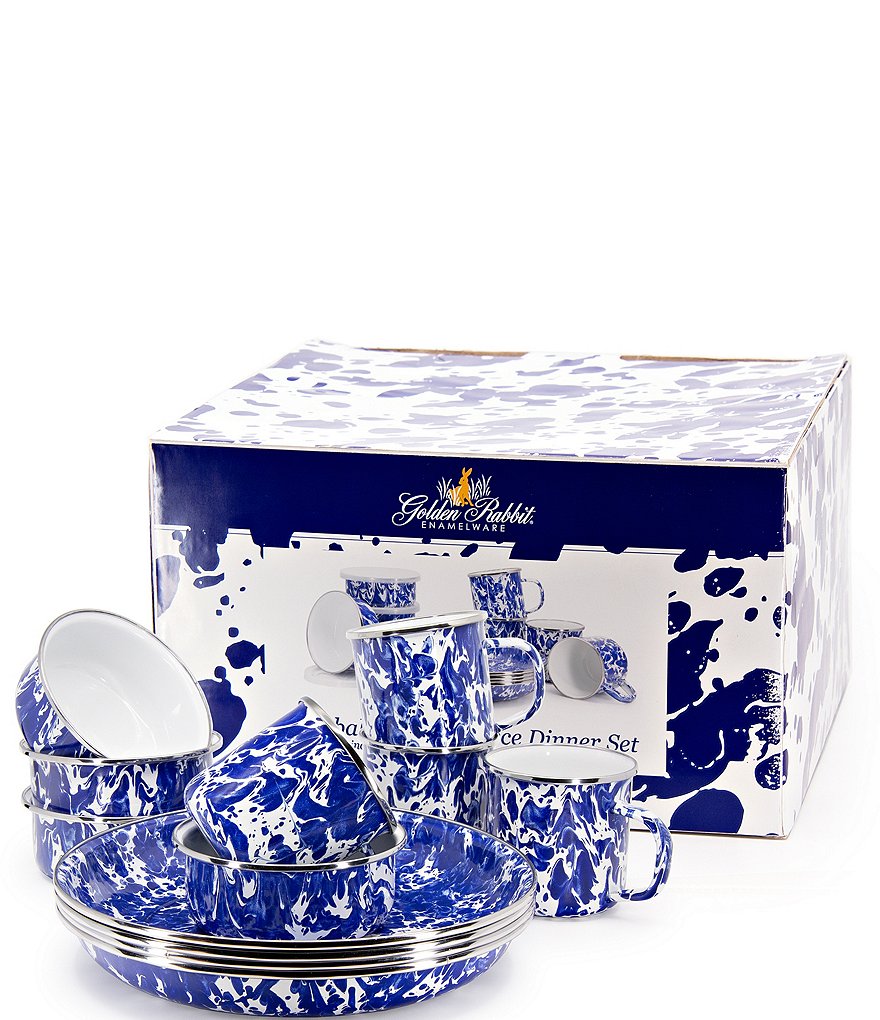 Golden Rabbit Enamelware Cobalt Swirl 12-Piece Dinnerware Set | Dillard's