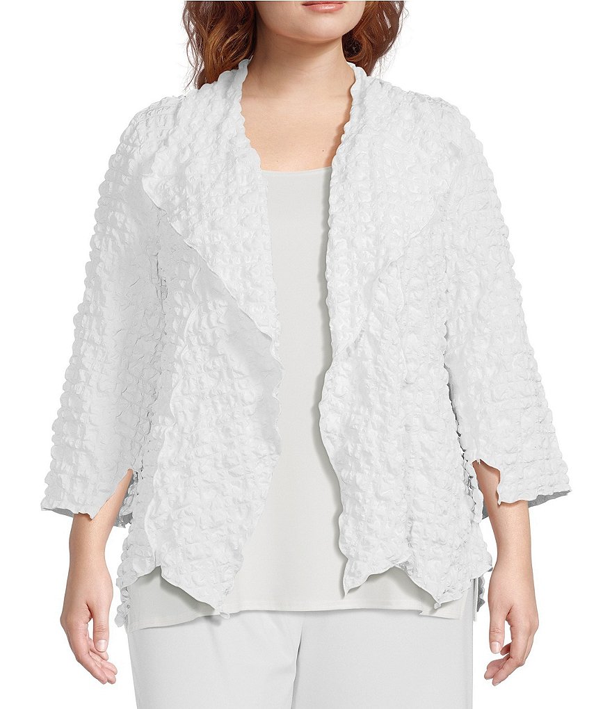 IC Collection Plus Size Wing Collar Asymmetric Hem Jacket | Dillard's