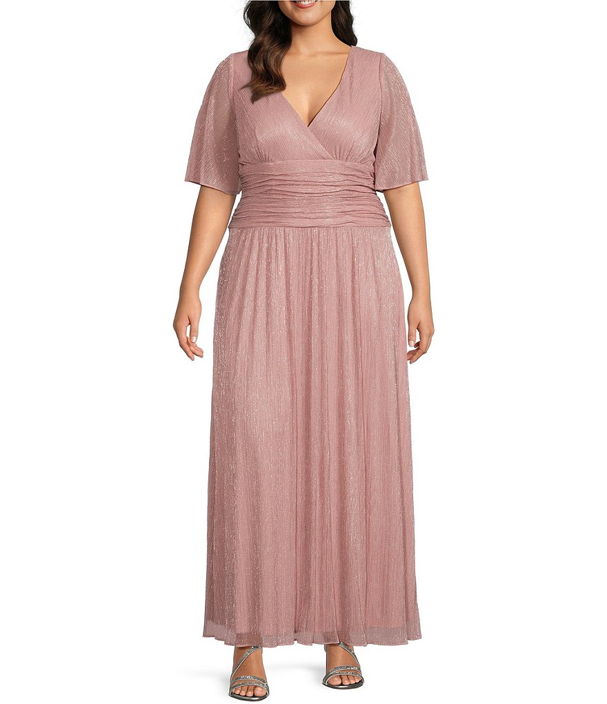 Ignite Evenings Plus Size Short Flutter Sleeve V Neck A Line Gown