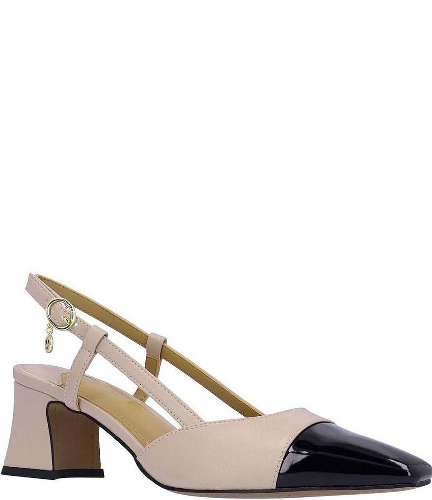 J Renee Cyrene Patent Cap Toe Block Heel Sling Pumps Dillards