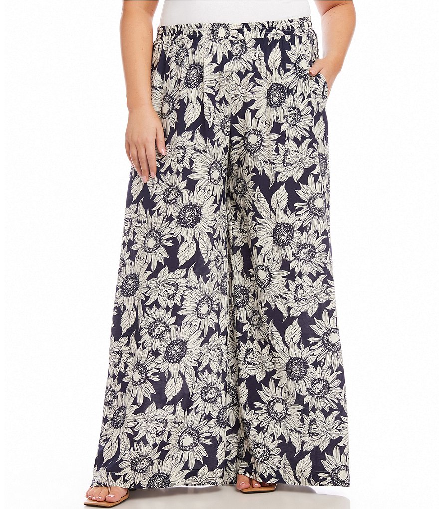 Karen Kane Plus Size Floral Wide Leg Pants Dillards