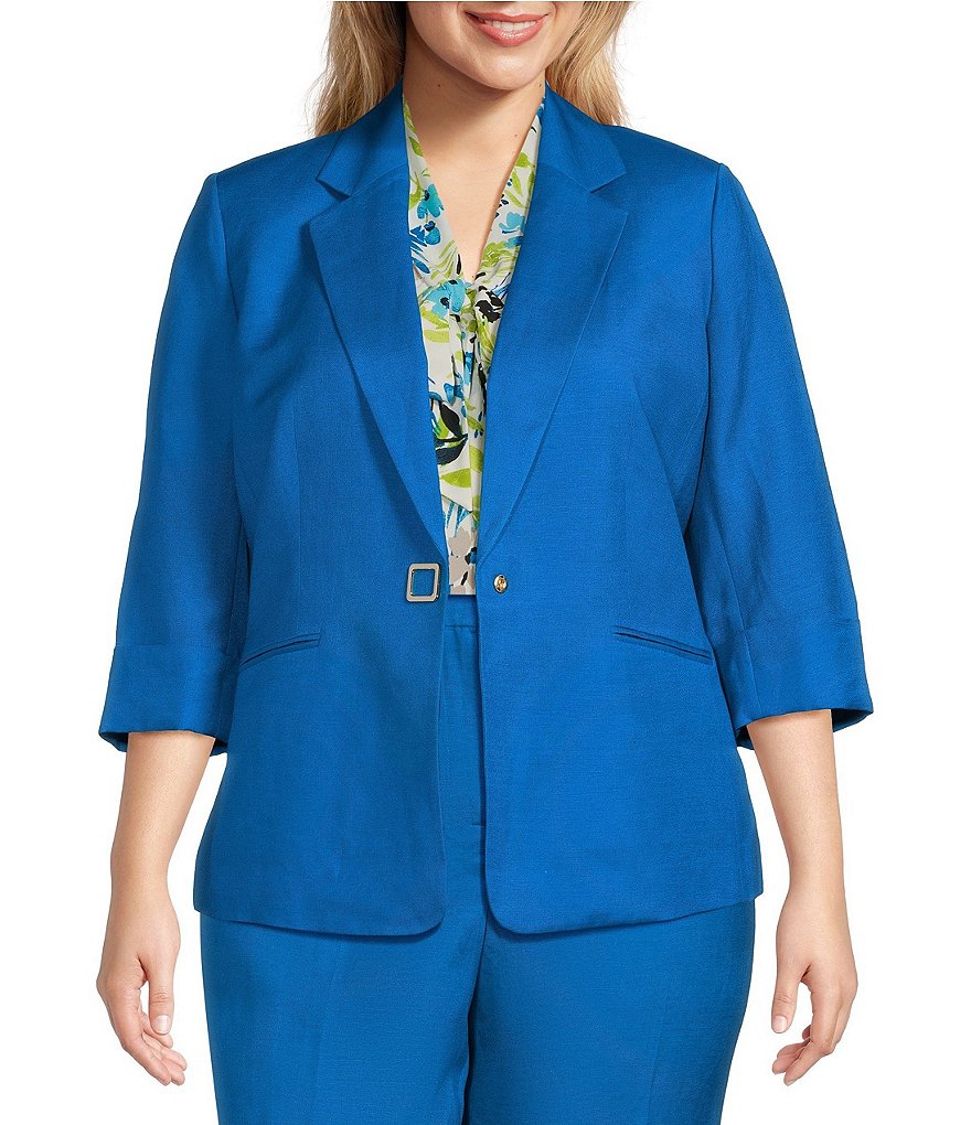 Kasper Plus Size Square 3/4 Cuffed Sleeve Snap Front Jacket | Dillard's