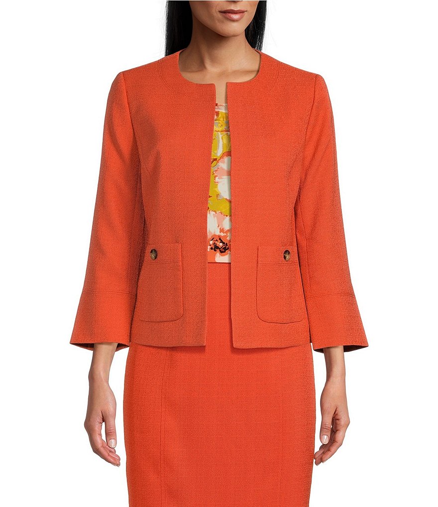 Kasper Textured Crew Neck Front Patch Pocket Coordinating Jacket ...