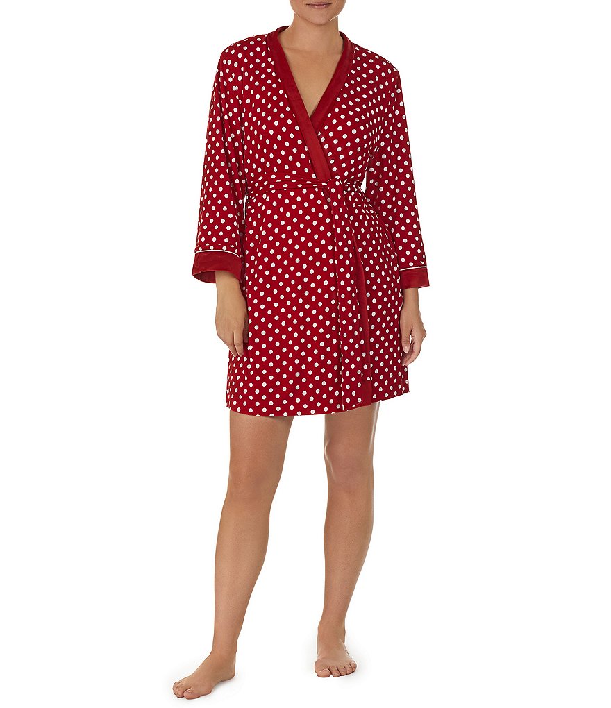 kate spade new york Dotted Print Long Sleeve Short Cozy Robe | Dillard's