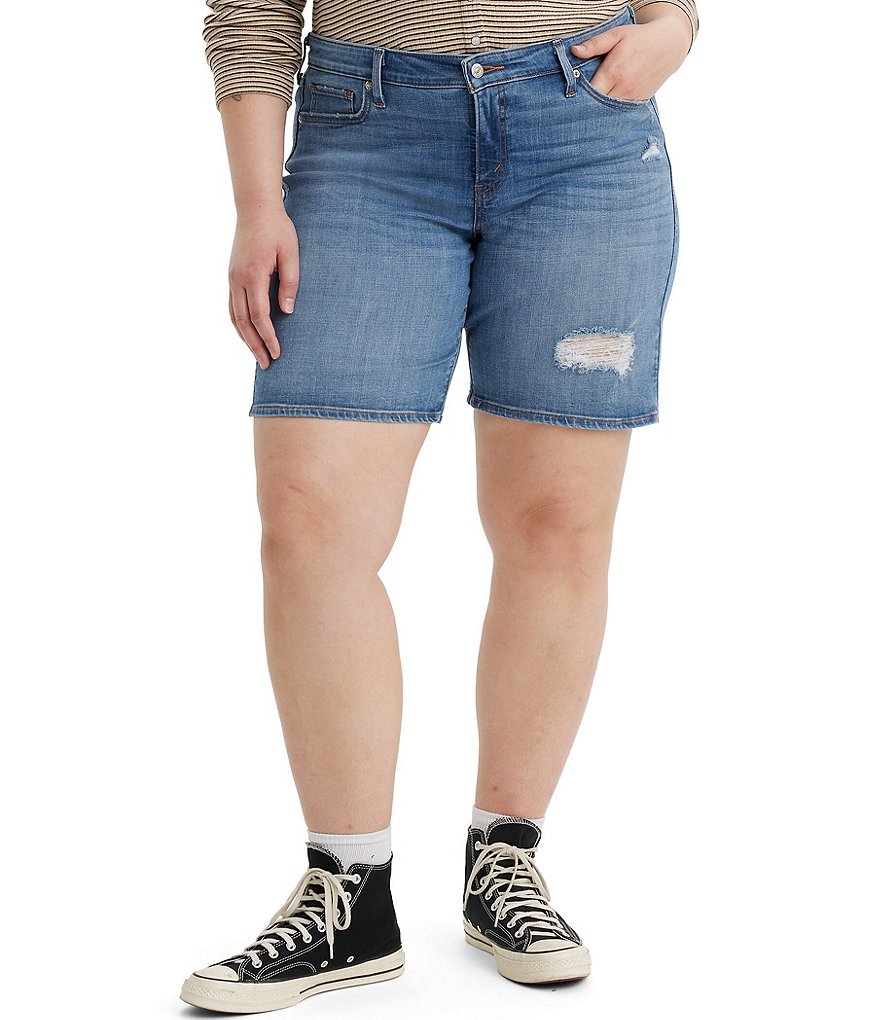 Levi's® Plus Size Mid-Length Distressed Detail Shorts | Dillard's