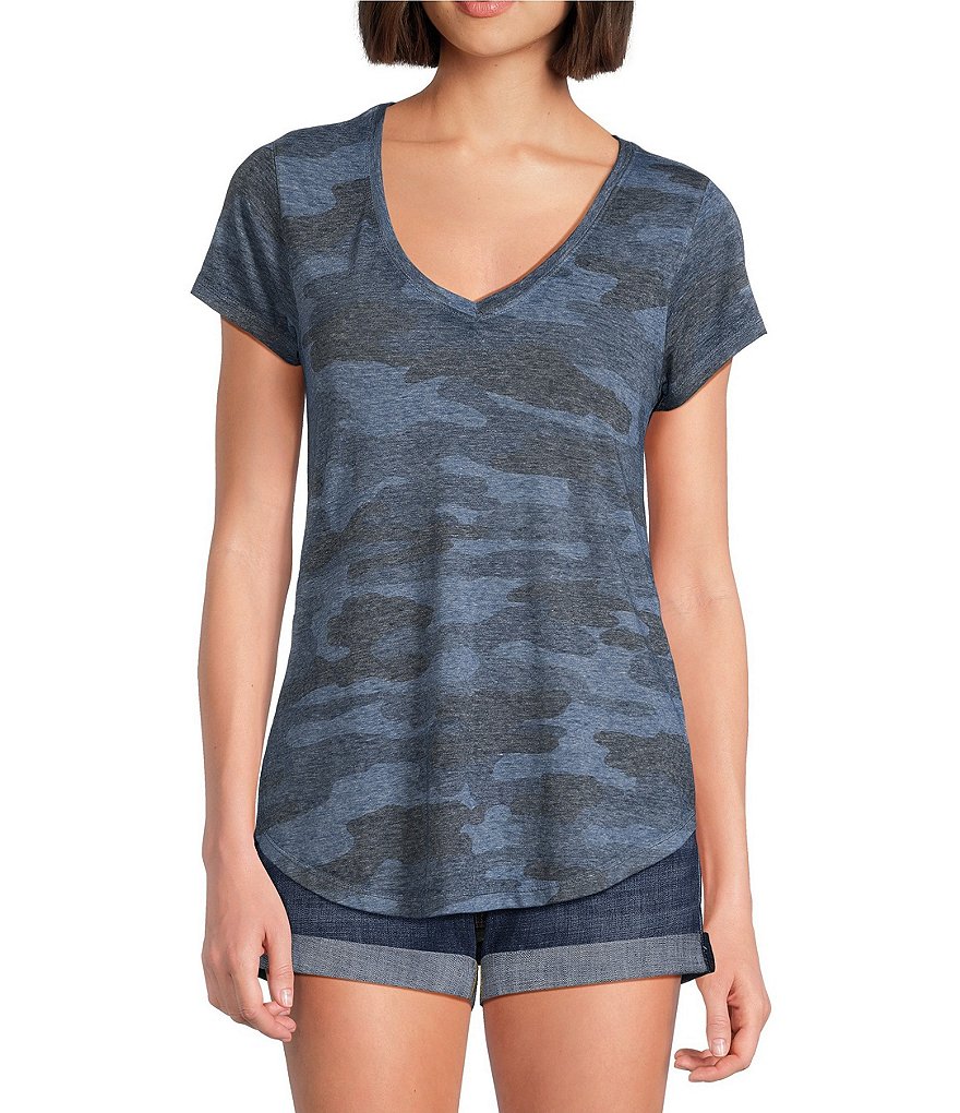 Lucky Brand Camo V Neckline Short Sleeve Tee Shirt Dillards