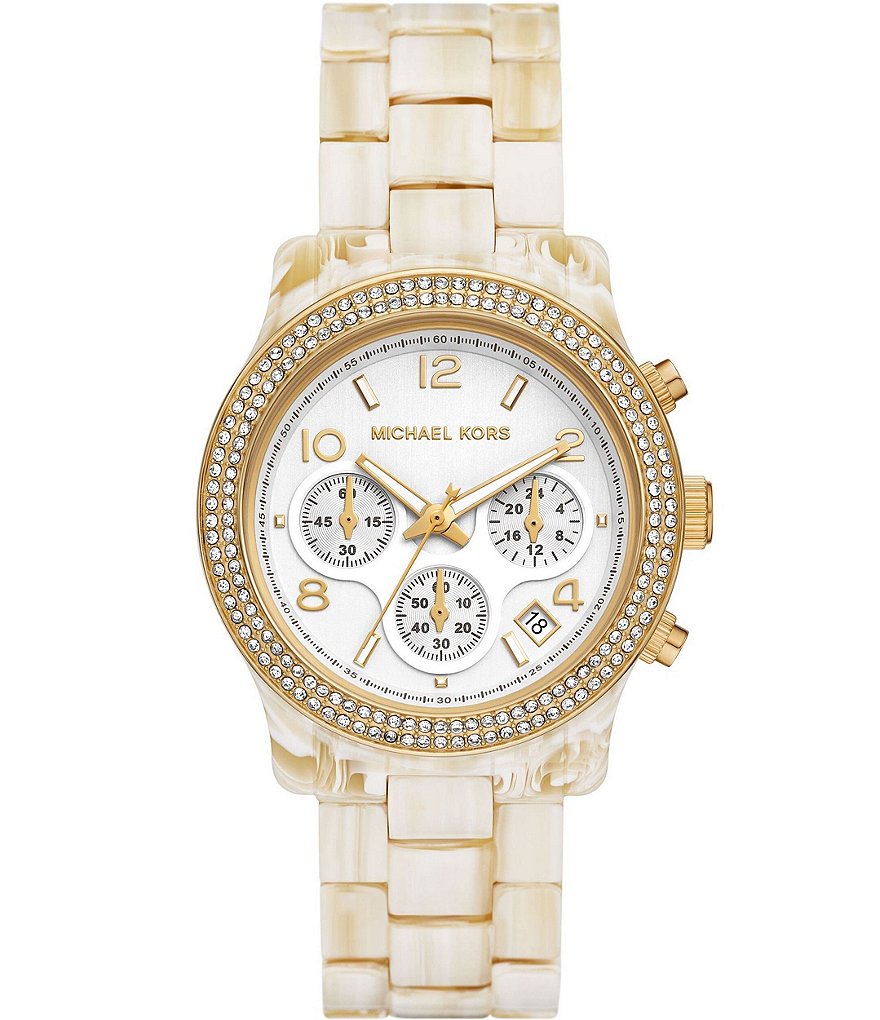 Michael Kors Women s Runway Chronograph Alabaster Tone Acetate Crystal Bracelet Watch Dillard s