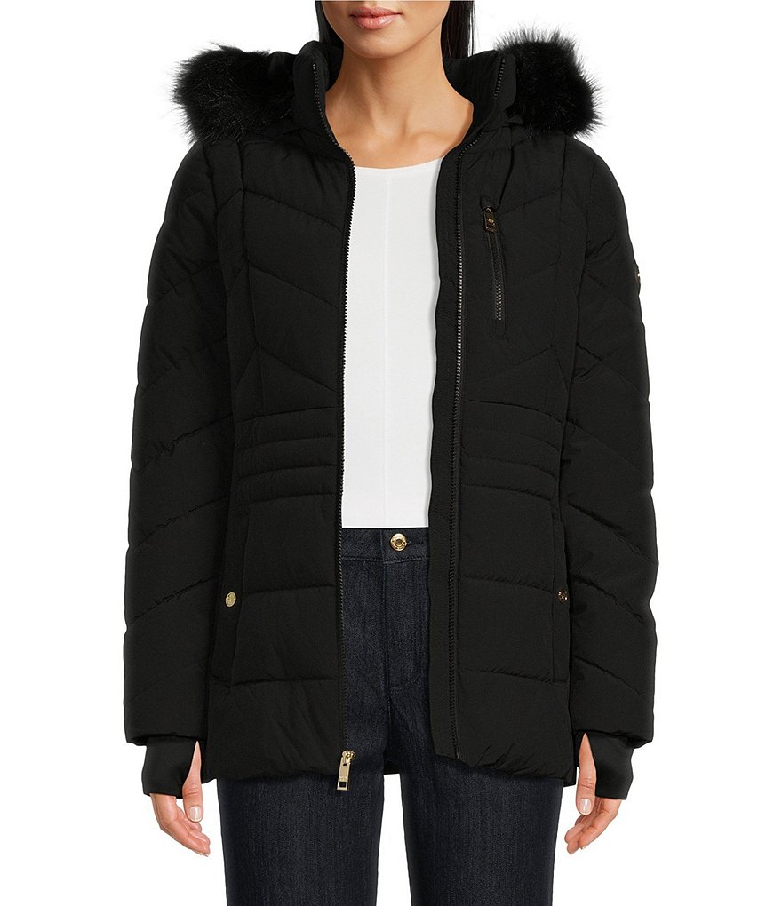 Michael kors missy front zip faux fur collared jacket store