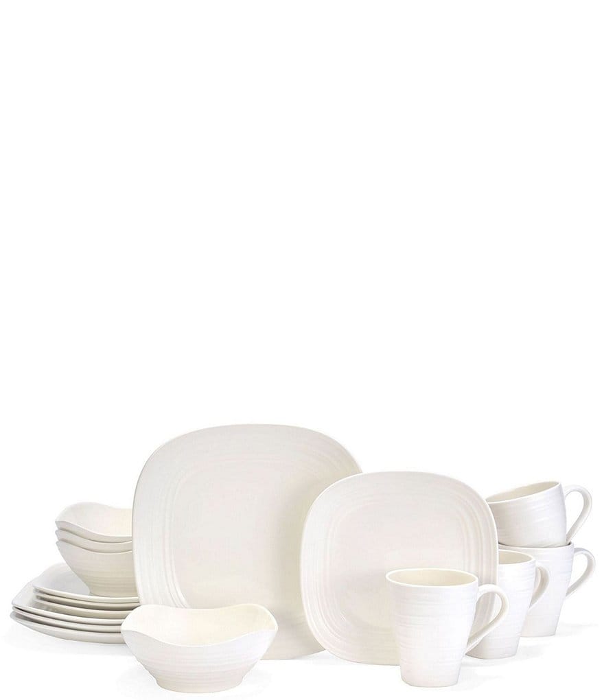 Mikasa Swirl White Square 16-Piece Dinnerware Set | Dillard's