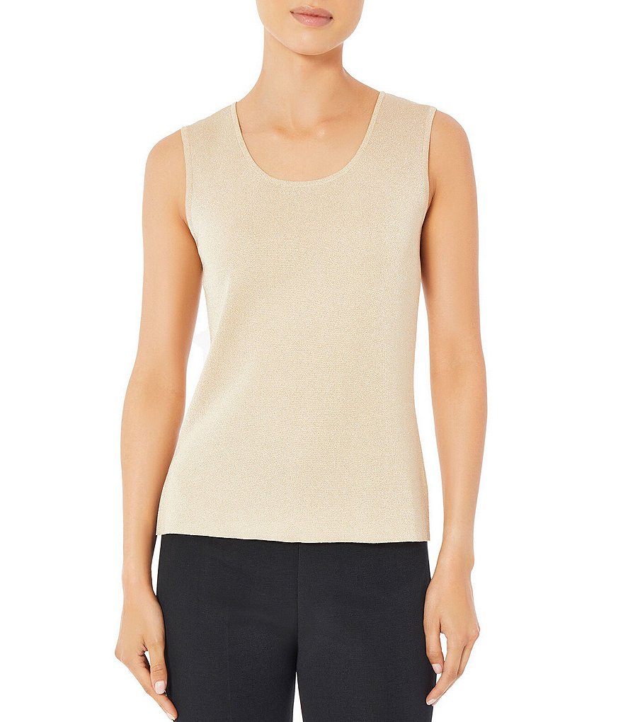 Ming Wang Scoop Neck Sleeveless Side Slit Metallic Shimmer Knit Tank ... Ming Wang Scoop Neck Sleeveless Side Slit Metallic Shimmer Knit Tank ...