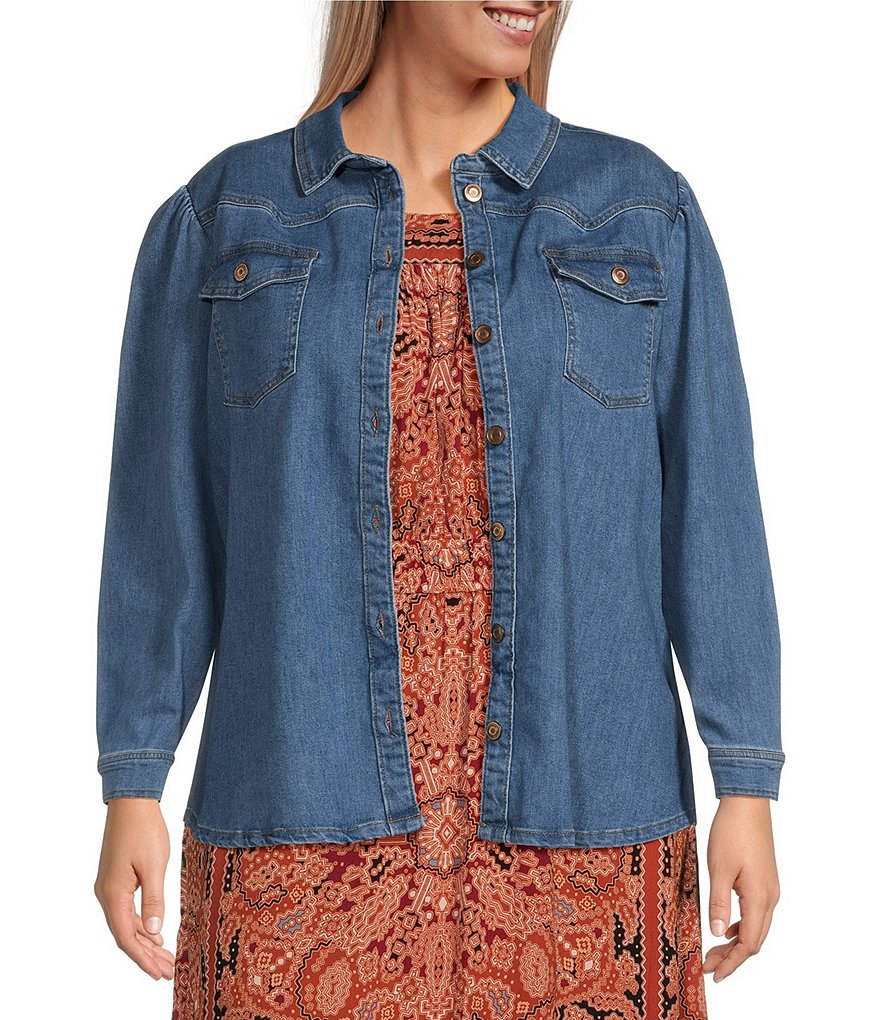 Nurture by Westbound Plus Size Long Sleeve Button Front Denim Shacket ...