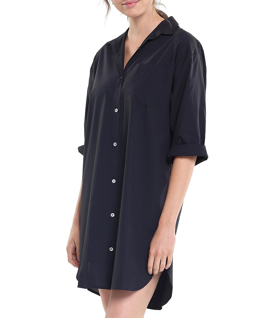 Papinelle Whale Beach Solid Woven Button Front Nightshirt | Dillard's