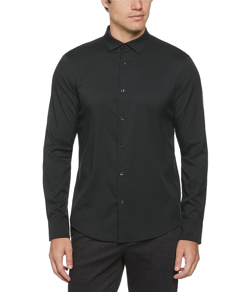 Perry Ellis Slim-Fit Performance Stretch Solid Long Sleeve Woven Shirt ...