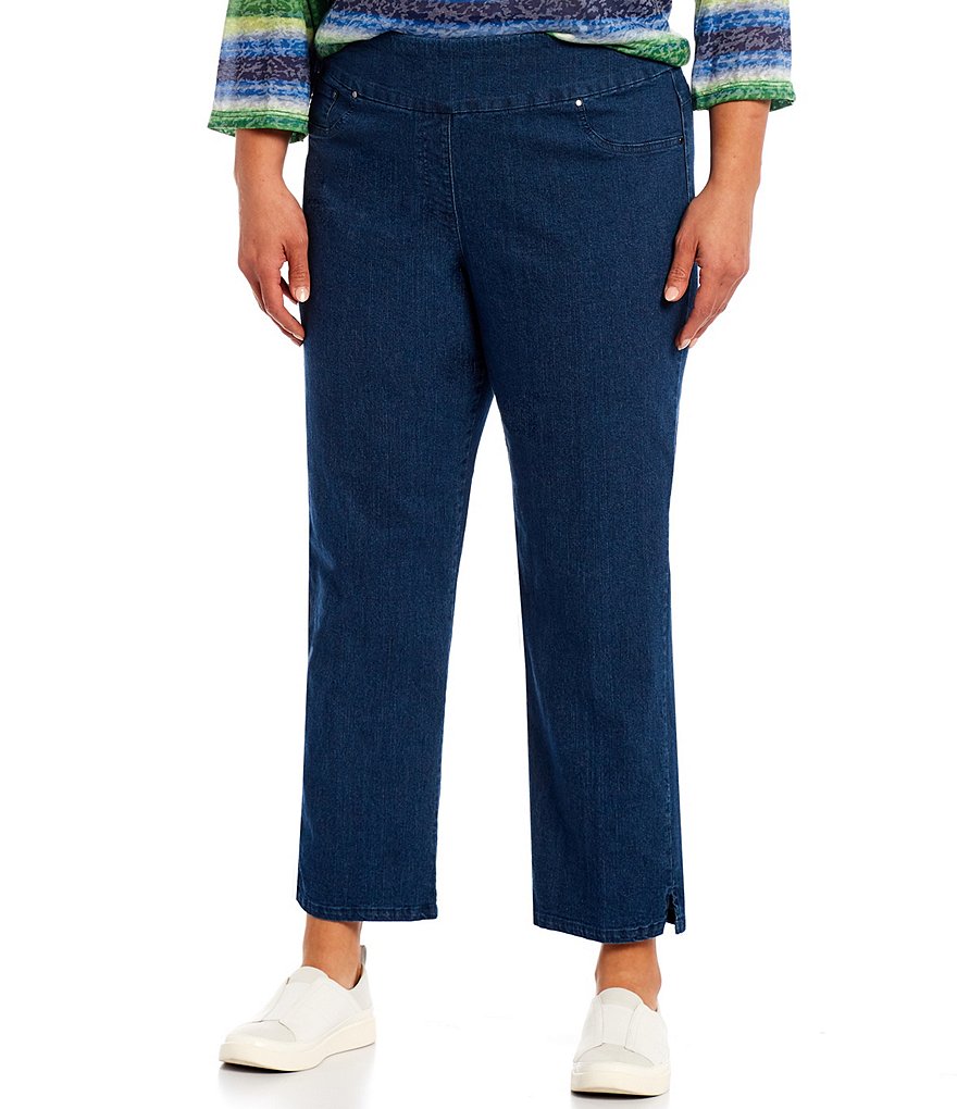 Ruby Rd. Plus Size Extra Stretch Denim Straight Leg Ankle Pull-On Pants ...
