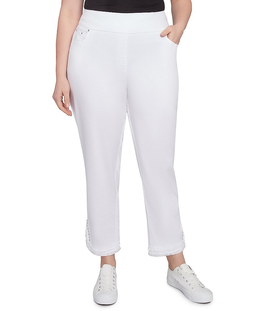 Ruby Rd. Plus Size Straight Leg Embellished Fringe Hem Detail Pull-On ...