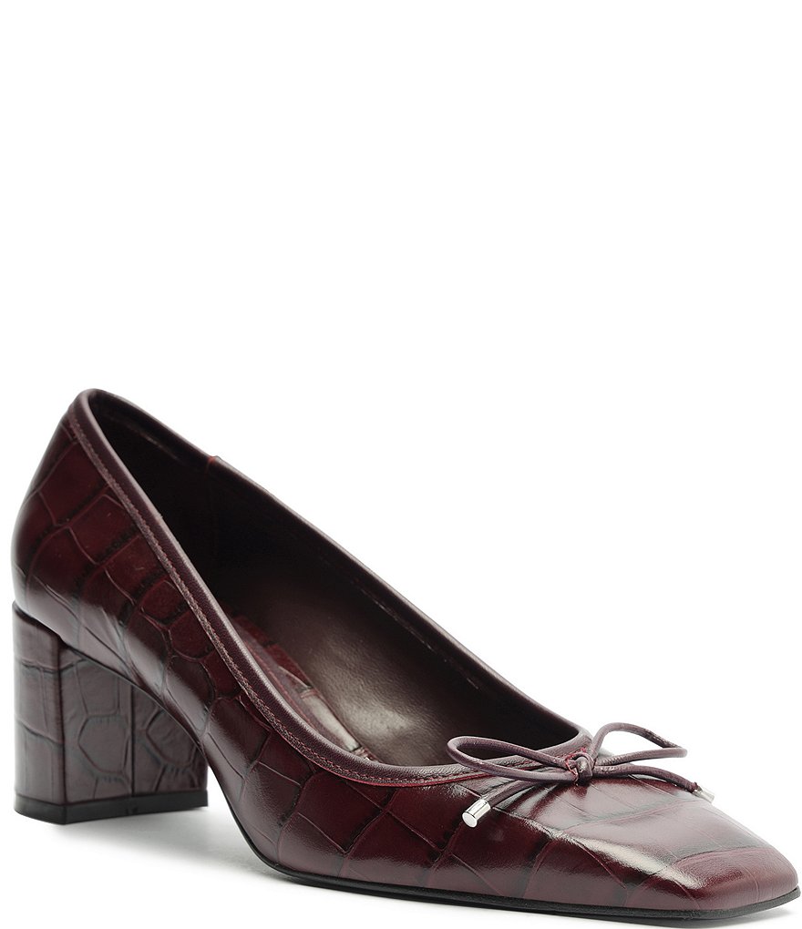 Schutz Arissa Crocodile Embossed Leather Square Toe Bow Pumps | Dillard's