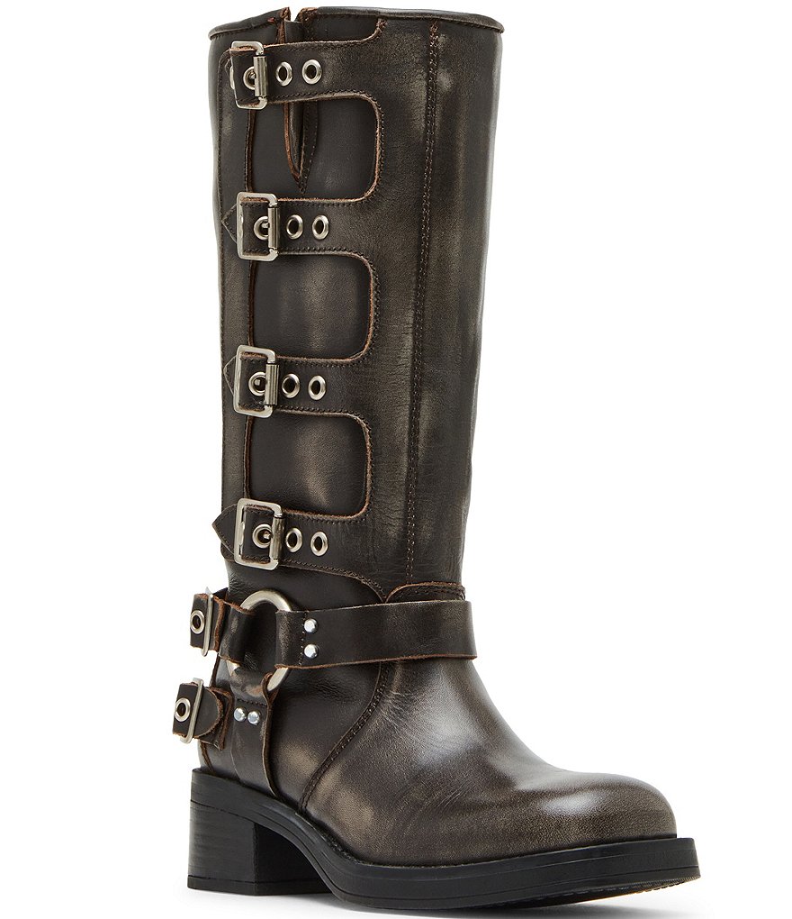 Steve Madden Rocky Distressed Leather Tall Moto Engineer Boots | Dillard's