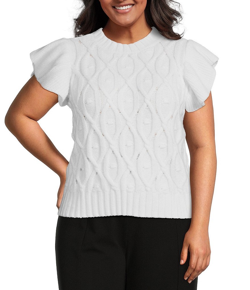 Sugarlips Plus Size Flutter Sleeve Cable Knit Sweater | Dillard's