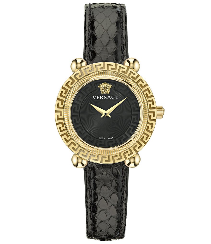 Versace Women's Greca Twist Quartz Analog Black Leather Strap Watch ...
