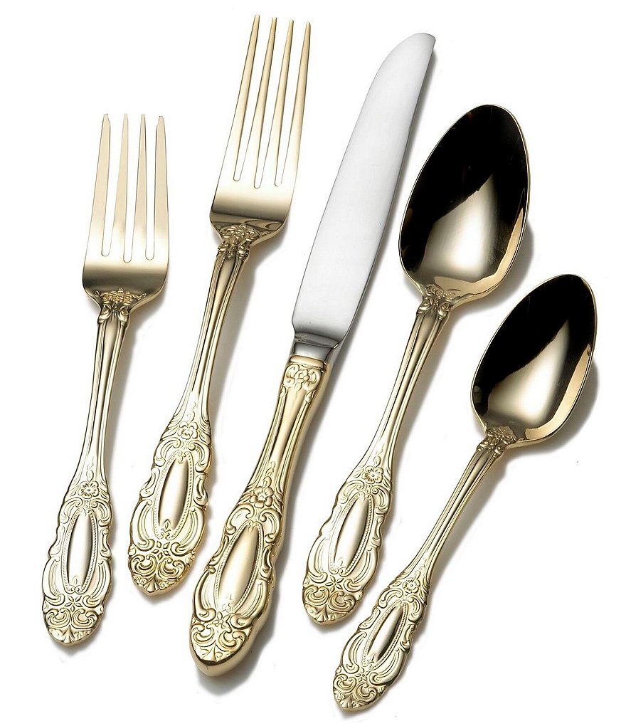 Wallace Silversmiths Duchess Gold-Plated 65-Piece Stainless Steel ...
