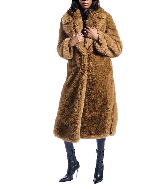 Azalea Wang Archer Faux Fur Oversize Shawl Collar Maxi Trench Coat | Dillard's