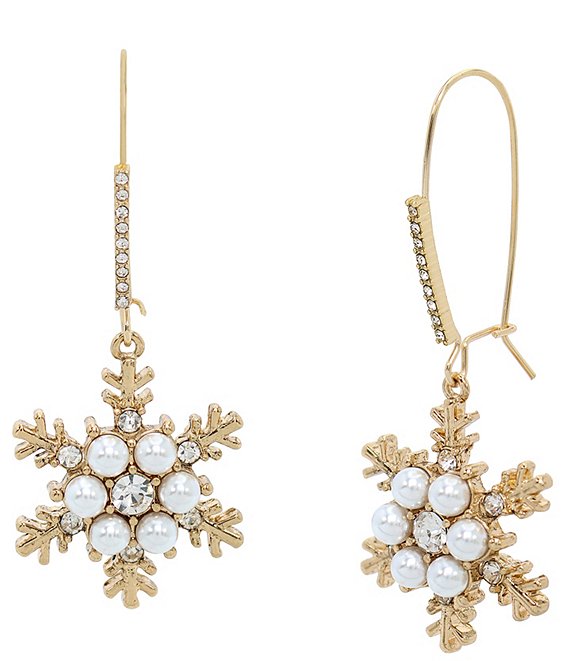 Betsey Johnson Snowflake Pearl Crystal Dangle Statement Drop Earrings Dillard s