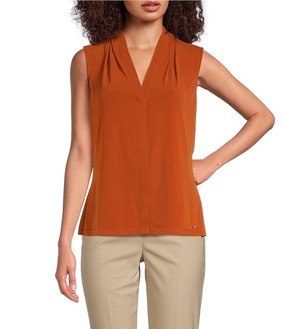 Calvin Klein Stretch V Neckline Sleeveless Blouse Dillard s