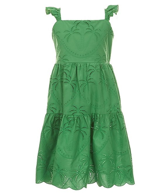 Chelsea And Violet Big Girls 7 16 Sleeveless Ruffle Strap Palm Eyelet