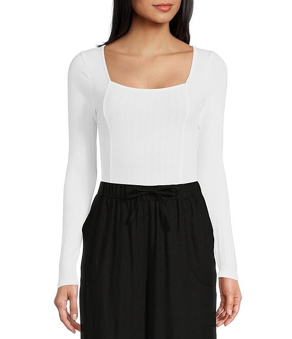 Coco Jaimeson Square Neck Long Sleeve Rib Knit Bodysuit Dillards